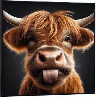 artboxONE Poster mit schwarzem Rahmen 40x40 cm Tiere Lustiges Ochsen Rind - Bild rind fröhlich Gesicht