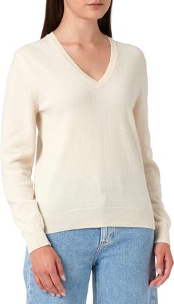 Benetton Damen Trikot V-Ausschnitt M/L 1002D4488 Pullover, Cremeweiß 000, L