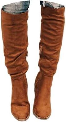 Onsoyours Boots Longues Femmes Hiver Bottes au Genou &agrave; Talons Bloc Automne Elegant Casual Chaussures A Marron 38 EU