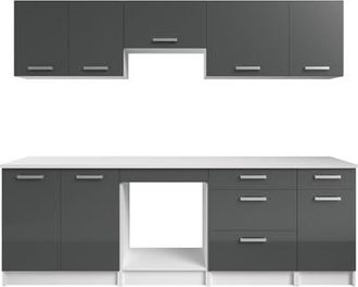 Vente-Unique Cuisine compl&eacute;te - avec Plan de Travail 240 cm - Gris Brillant et Blanc - TRATTORIA