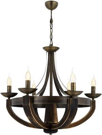 Opviq Elegant Vintage Chandelier, Wooden Body, 90 cm Height, 70 cm Diameter, 6 x E14 Max 40W, Brown Color | Perfect for Modern & Traditional Spaces