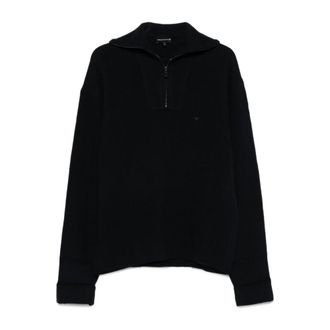 Emporio Armani Homme, Pulls, Bleu, Taille: 2XL Pull en maille &agrave; demi-fermeture &eacute;clair