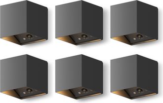 Calex Falerna Wandleuchte, für Außen & Innen, warmweißes Up & Down Licht, Akku aufladbar, kabellos, dimmbar, wasserdicht, Schwarz, 6er Pack