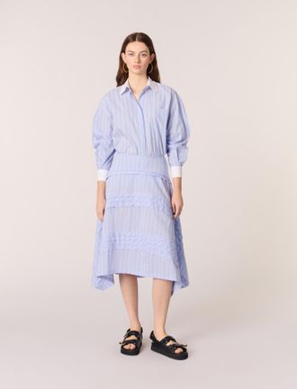 Maje Langer Gestreifter Baumwollrock - Rayures Bleu Clair - Gr&ouml;&szlig;e 38 - Maje
