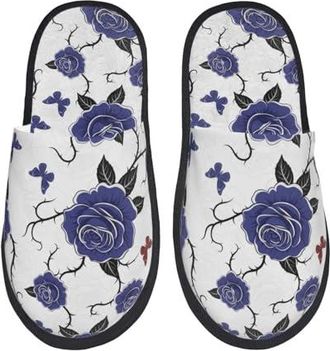 Generic Respirant Pantoufles Roses bleue Accueil Slippers L&eacute;g&egrave;re Chaussons en Peluche pour Int&eacute;rieur Homme Adulte L