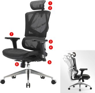 Mendler B&uuml;rostuhl HWC-J89, Schreibtischstuhl ergonomisch, Lordosenst&uuml;tze hohe R&uuml;ckenlehne 3D-Armlehnen - Mesh schwarz