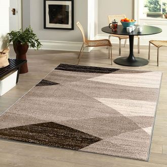 Vimoda Moderner Teppich Geometrisches Muster Meliert in Braun Beige, Maße:200x280 cm