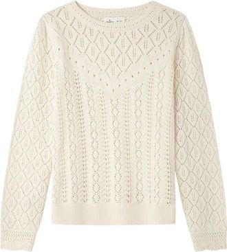 Springfield Damen Sweater Pointelle Sweatshirt, weiß, S