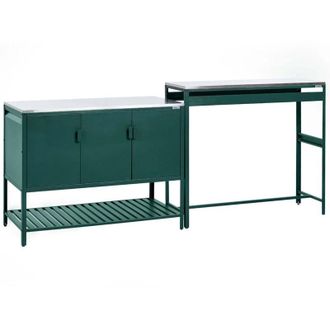 Beliani Outdoor-K&uuml;chenset mit Bartisch 2-teilig MAENZA Metall Gr&uuml;n