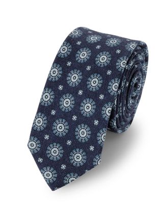 CHARLES TYRWHITT Schmale Krawatte aus Wolle mit Medaillon-Motiv - Franz&ouml;sisches Blau
