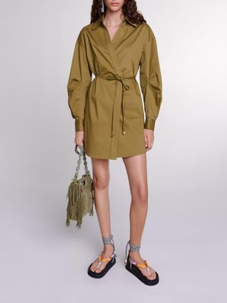 Maje Wickelkleid Mit Lochstickerei - Khaki - Gr&ouml;&szlig;e 34 - Maje