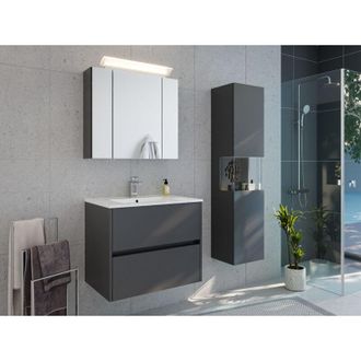 Magnolia Home Badm&ouml;belset Taifun 70cm 3tlg mit Spiegelschrank und Seitenschrank grafit