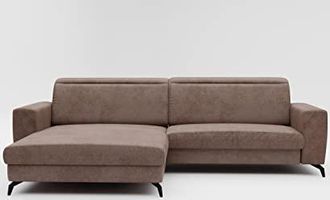 Cavadore Ecksofa Bounce in Vintage-Leder-Optik / Eckcouch mit Schlaffunktion, Bettkasten + Kopfteilverstellung / 290 x 88-108 x 178 / Mikrofaser, Graubraun
