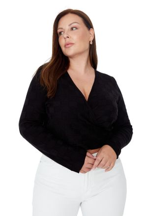 Trendyol Trendyol Damen Zweireihiger normaler Pullover in Übergröße Sweatshirt, Schwarz, XL Größen