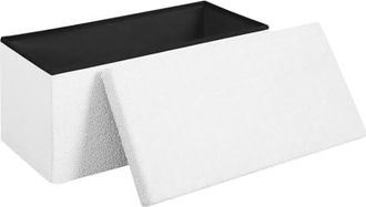 Woltu Banc Coffre Rangement, Pouf de Rangement avec Couvercle, Design Pliable, 76x38x37 cm, Si&egrave;ge Rembourr&eacute; en Polaire Teddy, pour Entr&eacute;e, Salon, Blanc