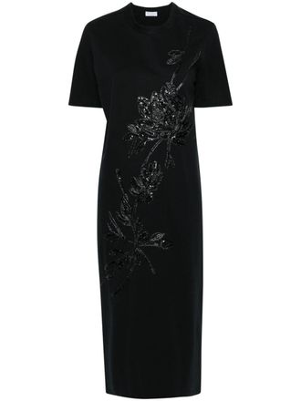 Brunello Cucinelli robe mi-longue &agrave; ornements de sequins - Noir