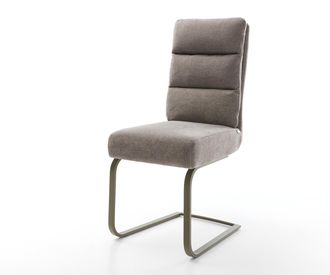DELIFE Freischwinger Pela-Flex Strukturstoff Soft Taupe Freischwinger flach Effektfinish Titan Taschenfederkern, Esszimmerst&uuml;hle