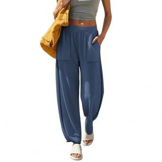 Generic Pantalon de jogging pour femme - Jambe large - Taille élastique - Pantalon de jogging décontracté avec poches avant - Pantalon de sport - Coupe ample,
