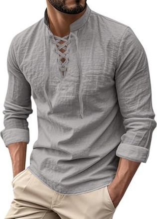 Generic Henry Chemises demi-cardigan pour homme avec dentelle &agrave; manches longues et col montant d&eacute;contract&eacute; Pull confortable doux &agrave; porter &eacute;vacuant lhumidit&eacute; H