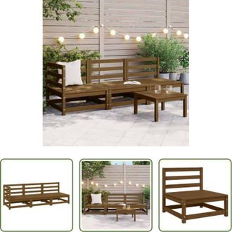 vidaXL Gartenlounge - 3-tlg. Garten-Lounge-Set Honigbraun Massivholz Kiefer
