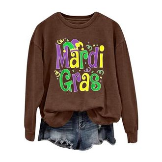 Generic Mon panier avec lettres imprim&eacute;es et col rond Sweat-shirt de No&euml;l pour femme, marron, XXL