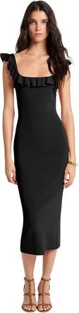 Michael Kors Femme, Robes, Noir, Taille: 36 FR Robe midi &agrave; volants en viscose stretch
