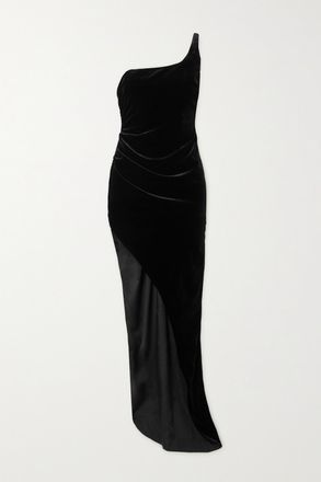 Alessandra Rich Asymmetrische Robe Aus Stretch-samt - Schwarz