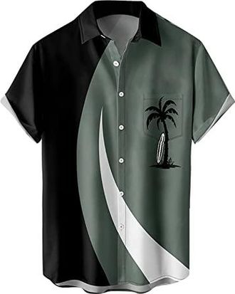Generic Chemise hawa&iuml;enne d&eacute;t&eacute; boutonn&eacute;e pour homme - Chemise &agrave; manches courtes - Flamant rose hawa&iuml;en - Palmier hawa&iuml;en - Revers graphique d&eacute;contract&eacute; - Chem