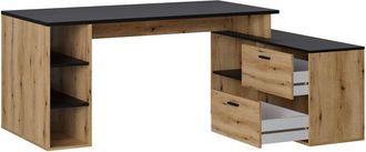 PEGANE Pegane - Bureau dangle en mélamine coloris imitation chêne rustique / noir - Longueur 183 x profondeur 141 x Hauteur 75 cm