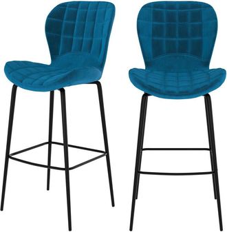 Rendez-Vous Déco Rendez-vous Déco - Lot de 2 chaises de bar 75 cm en velours bleu - mazzia