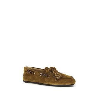 Miu Miu Womens Beige Calf Leather Bos Taurus Slip-On Loafers