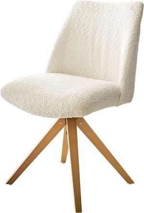 DELIFE Esszimmerstuhl Elso-Flex Holzgestell kantig Natur Boucl&eacute; Wei&szlig; 180&deg; drehbar Taschenfederkern