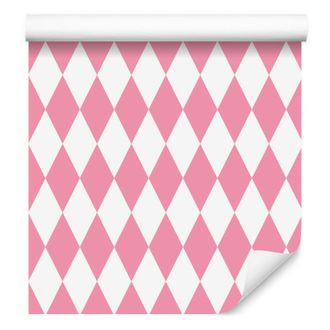 OEM Carta Da Parati Arlecchino Con Diamanti, Bianca E Rosa Cipria, Per Soggiorno E Camera Da Letto, 50x1000 Cm