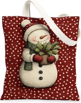 Generic Sacs fourre-tout en toile motif bonhomme de neige, sacs de courses r&eacute;utilisables, l&eacute;gers et lavables avec bandouli&egrave;re 33 x 38 cm