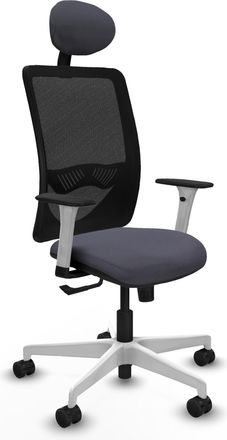 Piqueras y Crespo Grauer B&uuml;rostuhl Zulema mit wei&szlig;en und schwarzen Armlehnen, h&ouml;henverstellbarer Lendenwirbelst&uuml;tze und festem Kopfteil, ausgestattet mit 3 Positionen, 