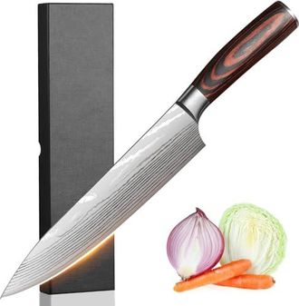 Plys Couteau de Chef de Cuisine Professionnel 20cm : Couteau Tranchant en Acier Inoxydable au Carbone de Haute Qualit&eacute; avec Manche Ergonomique
