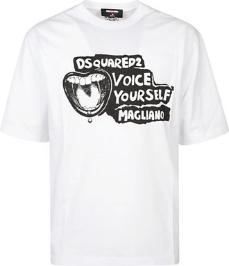 Dsquared2 Homme, Tops, Blanc, Taille: M T-shirt à Logo Manches Courtes Blanc