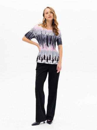 Passioni Plisseeshirt mit buntem Muster Plissiertes T-Shirt in Rosa, Grau und Dunkelgrau