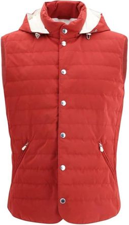 Brunello Cucinelli Homme, Vestes, Rouge, Taille: 3XL Veste Sans Manches en Polyester