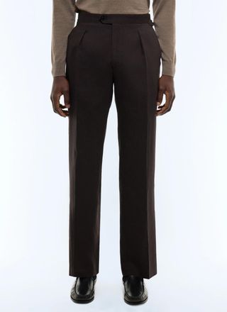 Fursac Pantalon large &agrave; pli en lin et laine - Taille 36 - Homme