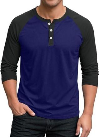 Generic Polo pour homme et adulte, chemise &agrave; manches longues avec bouton 1/4, coupe d&eacute;contract&eacute;e, col rond, t-shirt Henley de couleur unie, t-shirt d&eacute;contract