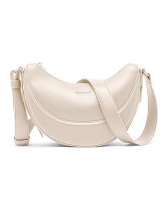 Expatri&eacute; Sac &agrave; &Eacute;paule Femmes Beige - Livia - Half Moon Bag en Cuir Vegan - Sac &agrave; Main avec Bandouli&egrave;re au Design Demi-lune - Hydrofuge