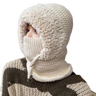 Generic Chapeau &eacute;charpe coupe-vent pour femme, bonnet 3 en 1 avec &eacute;charpe et masque, cagoule dhiver, cache-cou tricot&eacute; chaud pour le cyclisme, beige, Taille u