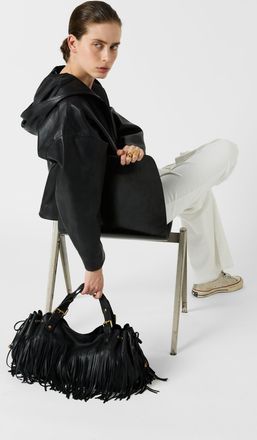 Gerard Darel Veste oversize &agrave; capuche en cuir - NABILA - Noir