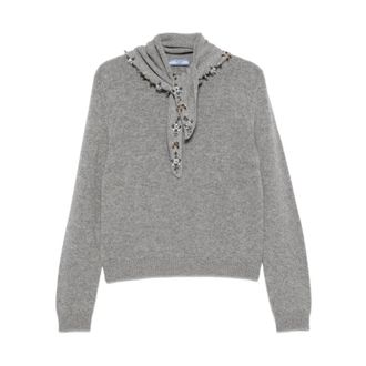 Prada Kaschmir-Pullover mit Rundhalsausschnitt - - Knitwear - Damen - Grau - XS