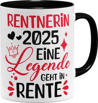OM3 Rentnerin Tasse mit Spruch - Rente 2025 - Abschiedsgeschenk Ruhestand II | Keramik Becher | 11oz 325ml | Beidseitig Bedruckt | Schwarz