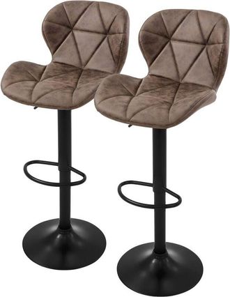 ML Design Lot de 2 Tabourets de Bar en Simili, Marron, Chaise Rembourrée avec Dossier et Repose-Pieds, Réglable en Hauteur 59-79 cm, Pivotante à 360°, Tabouret
