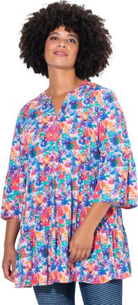 Angel Of Style Damen große Größen Übergrößen Plus Size Long-Tunika, Classic Fit, floraler Druck salsarot 52 836416524-52