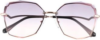 BESTONZON KOMBIUDA Lunettes de Soleil Polygonales Verres Oc&eacute;aniques Bicolores Gris et Rose Monture en M&eacute;tal Rose Dor&eacute; Accessoires Protection Solaire pour Activi