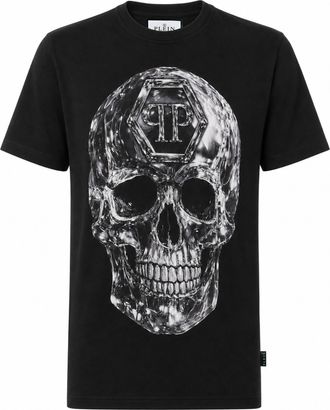 Philipp Plein T-Shirt mit Rundhals und Totenkopfprint, Kurzarm - Schwarz